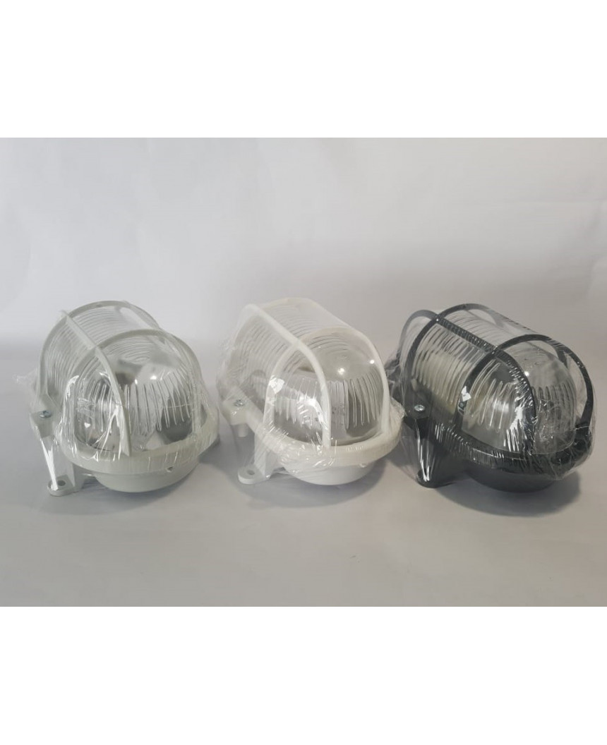 OVAL 60, ES / E27, Bulkhead Light Lamp, IP54, plastic cage, glass cover ...