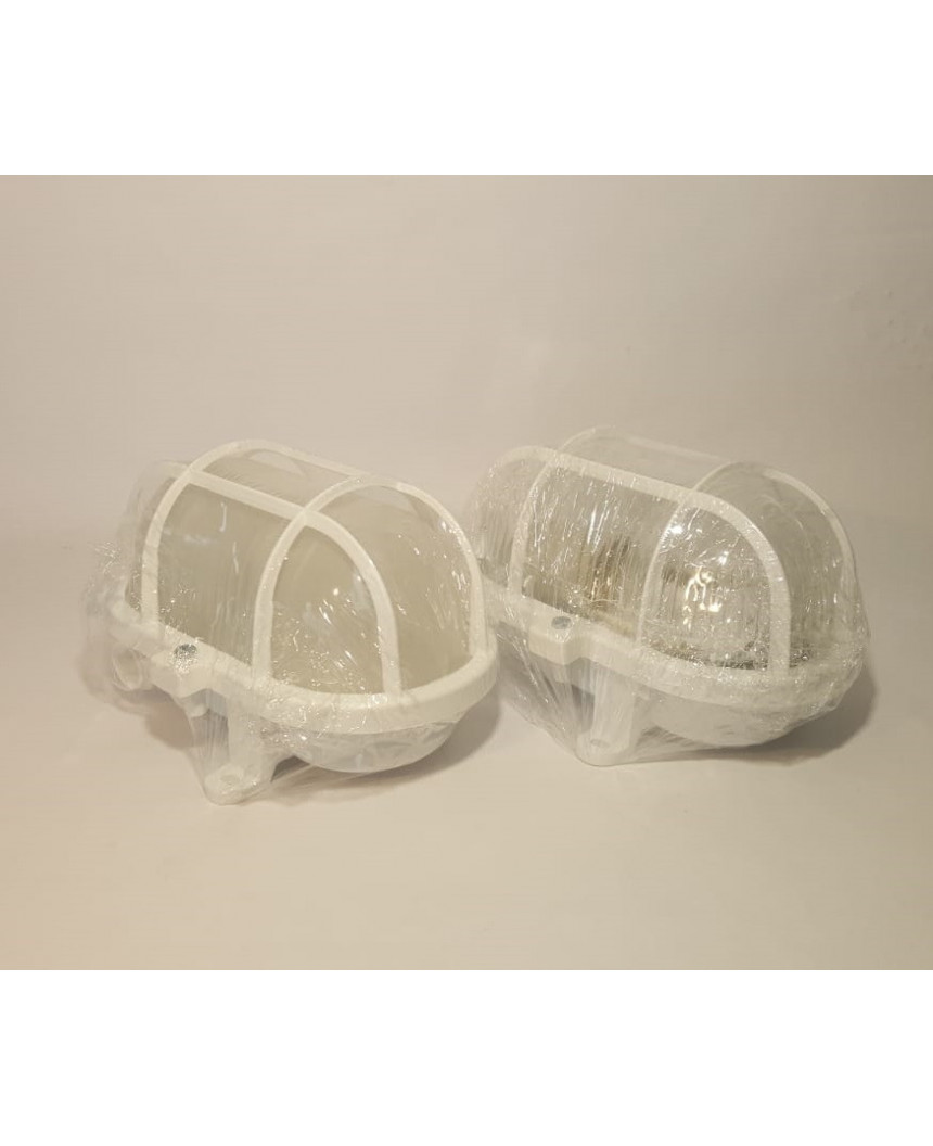 OVAL 60, ES / E27, Bulkhead Light Lamp, IP54, plastic cage, glass cover ...
