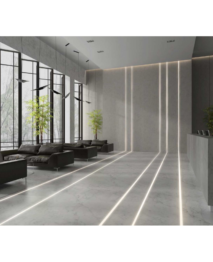 2m TL5 recessed floor LED profile (anodized, silver), set with opal ...