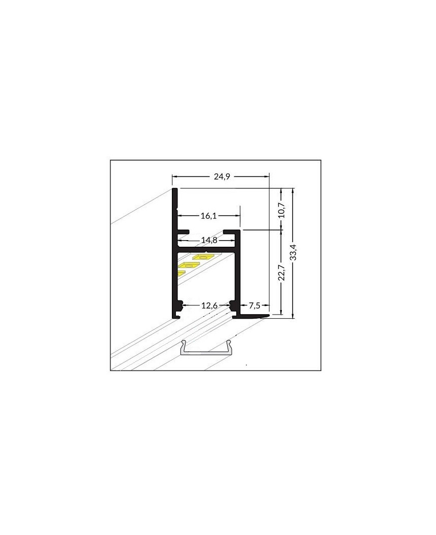 1m Alu-Ceiling LED profile C1 (painted, white) with diffuser for ...