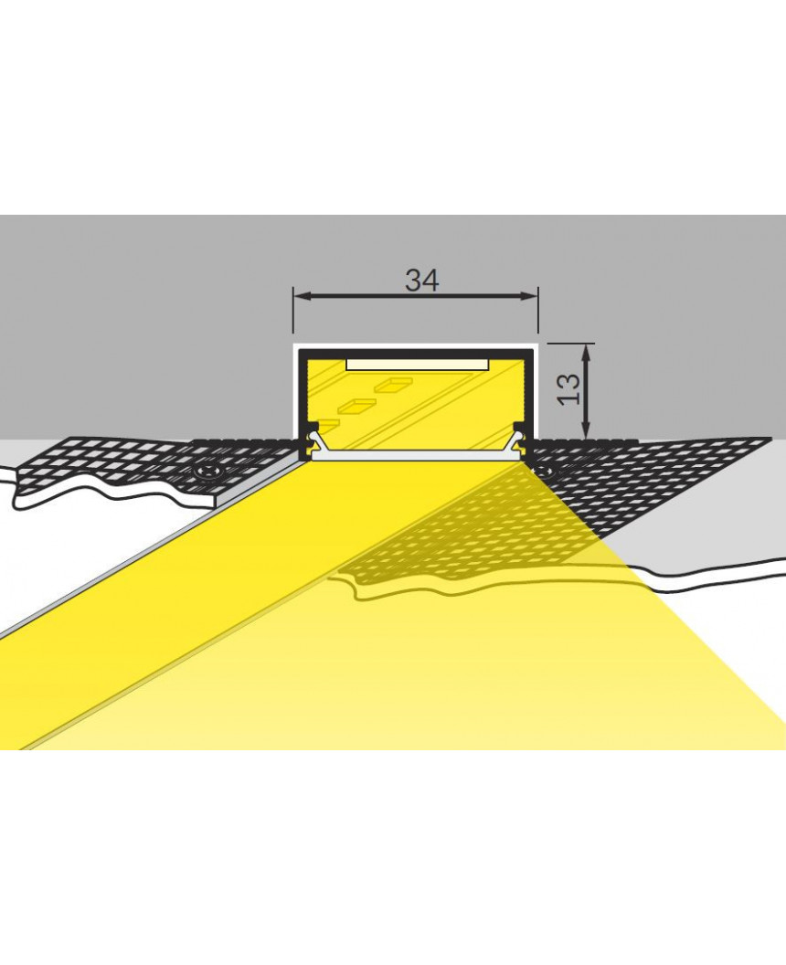 1m Alu-Ceiling Plaster-in LED profile C3L (raw ALU) with cover - C3L ...