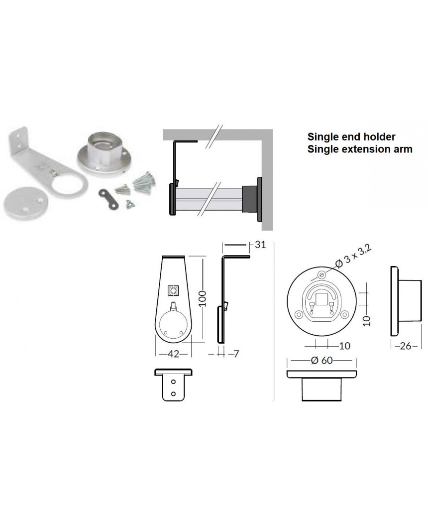 2m W1 Oval Wardrobe Clothes Hanging Rail LED Aluminium Silver Anodised ...