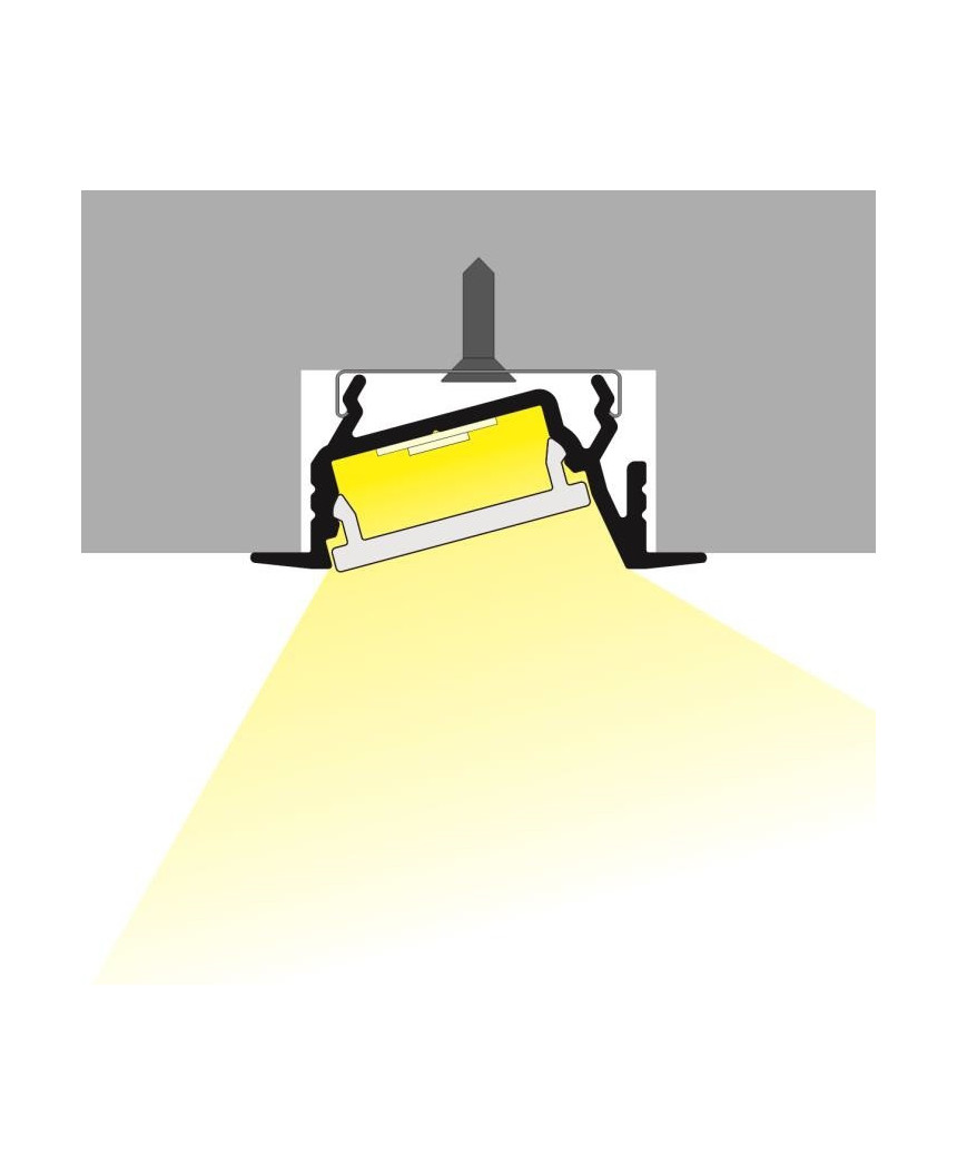 1m recessed T1D LED profile (anodized, silver), set with cover - T1D ...