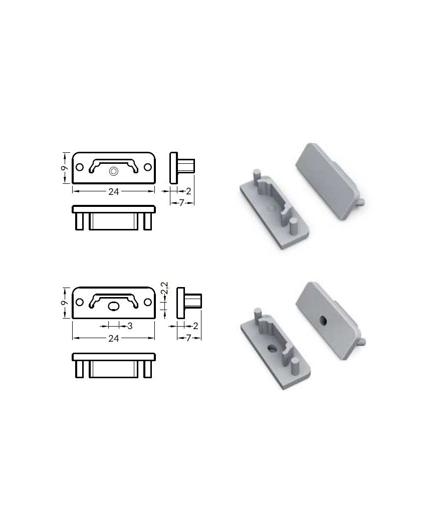 TL2F extra end cap for LED profile - Black Diffusers - Marc LED Ltd