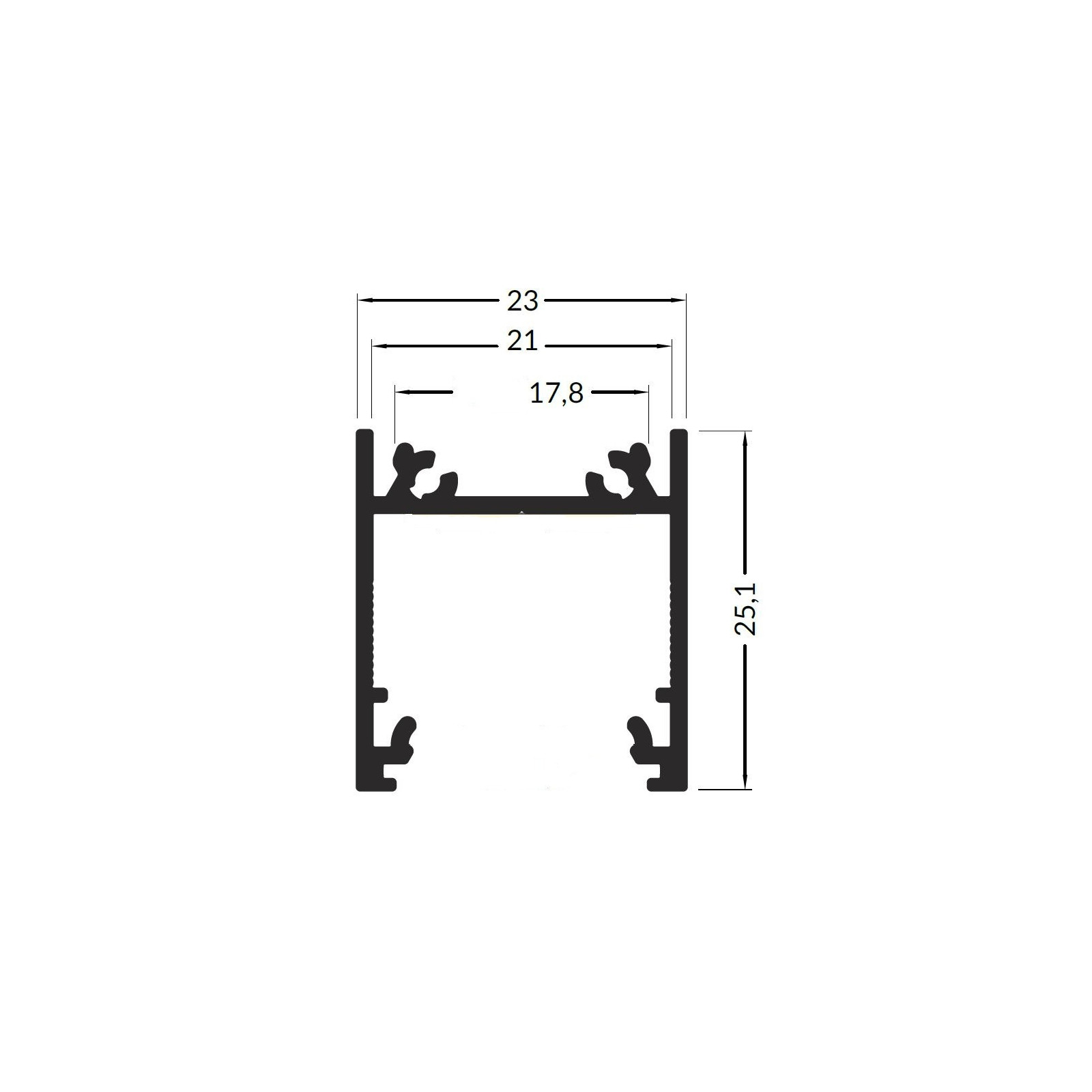 3m TL2 LED profile (anodized, black), 23mm x 25mm, set with opal cover ...