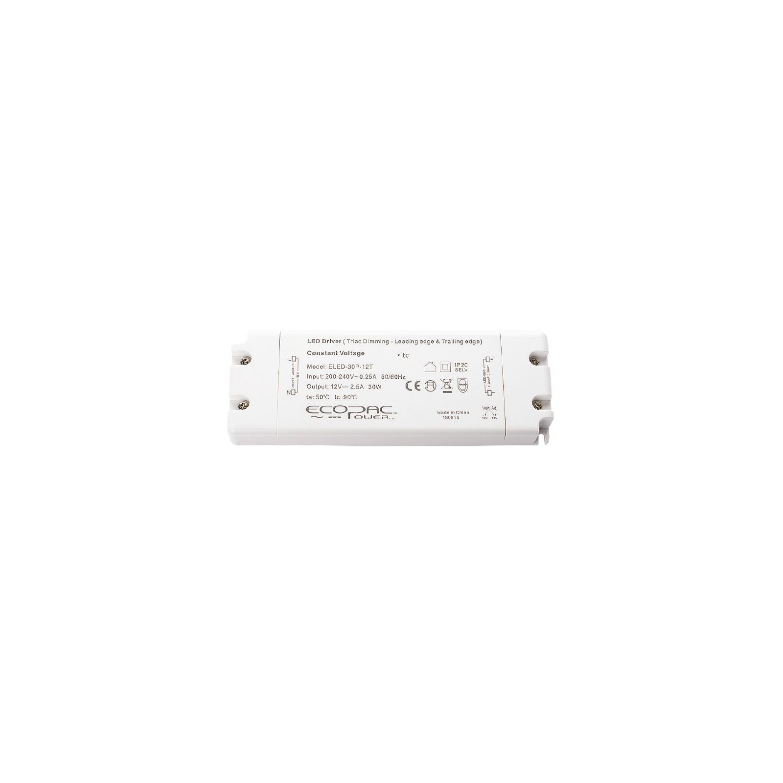 24Vdc 30W Triac dimmable (leading / trailing edge) LED driver, ELED-30P ...