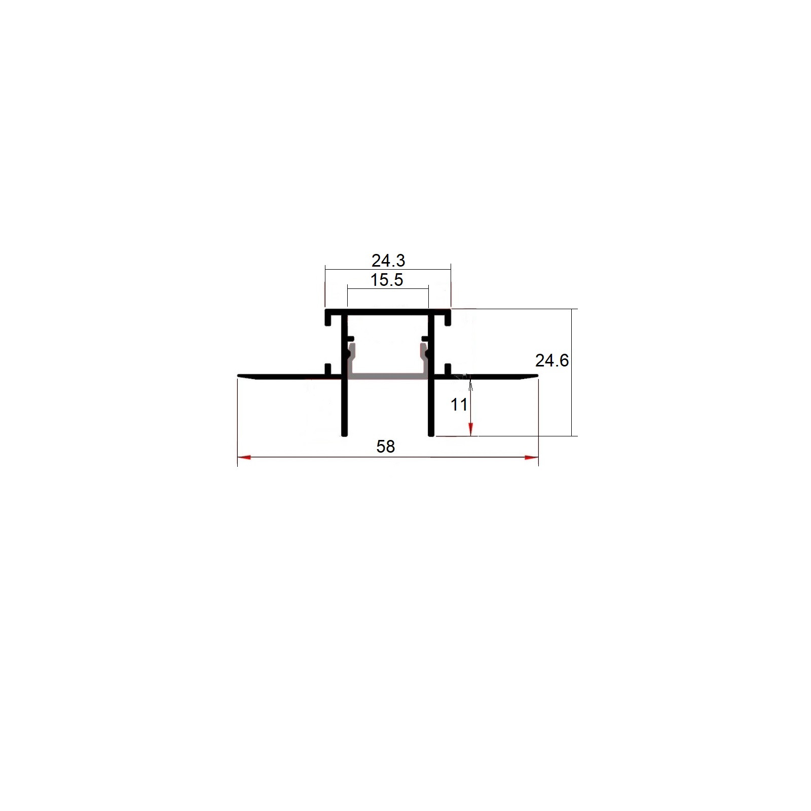 2m Anti Glare Plaster-in LED profile CAL15 for ceiling and drywall, set ...