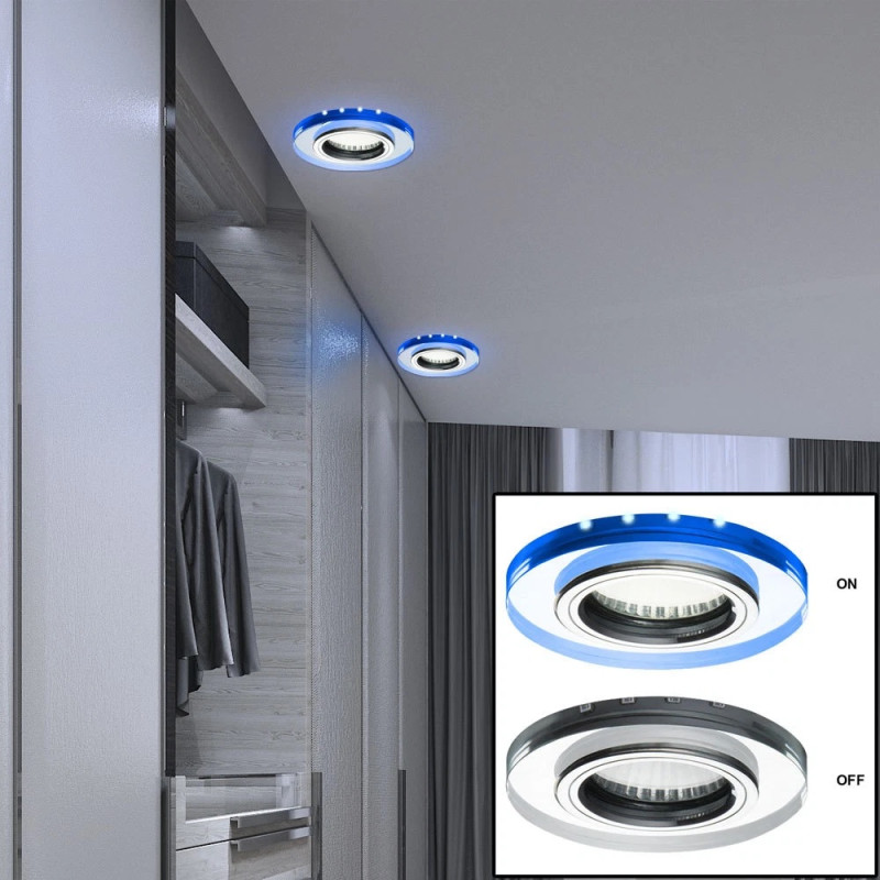 With blue decorative ring, GU10 ceiling-mounted glass spotlight fitting ...