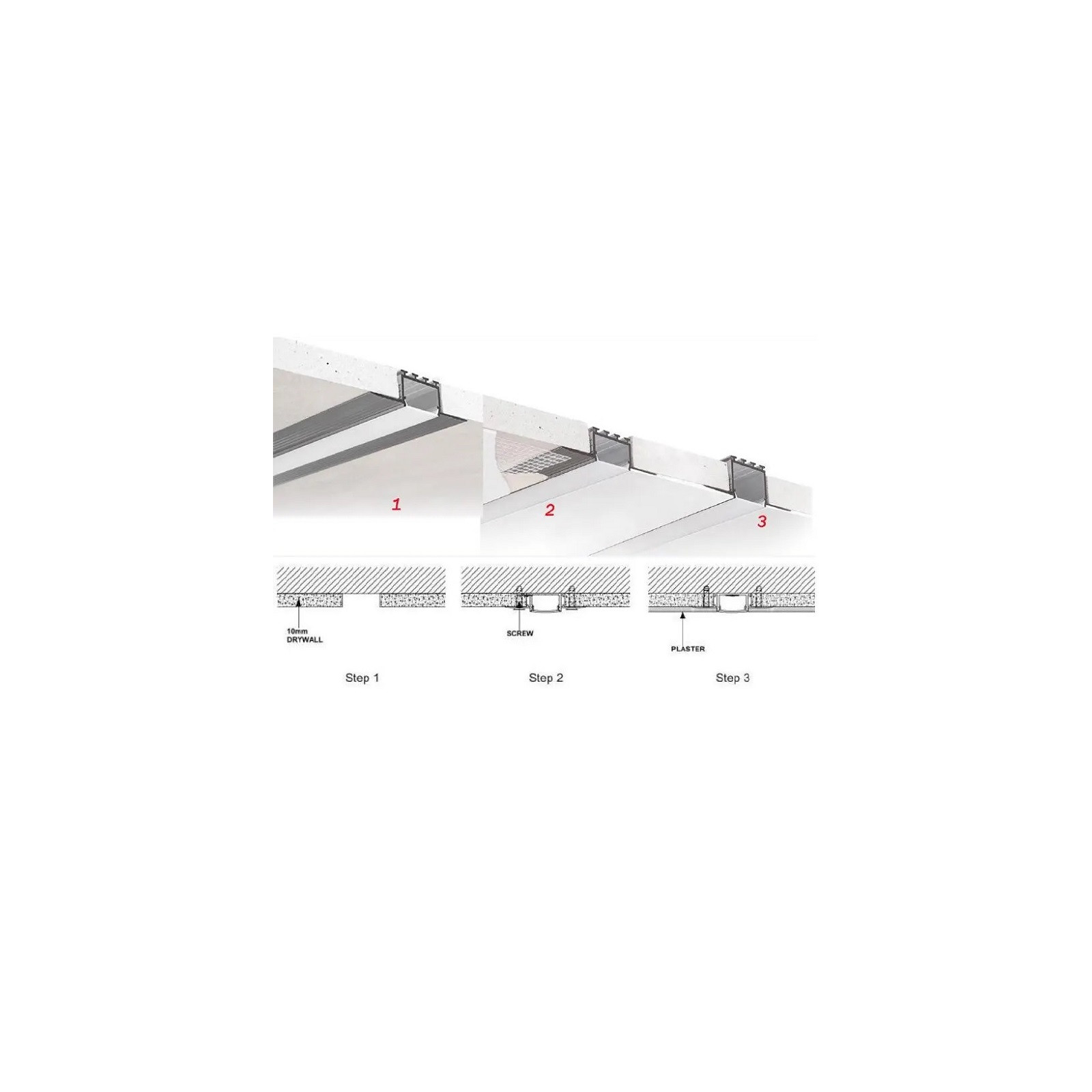 Sample of Plaster-in LED profile CAL20 for ceiling and drywall, set ...
