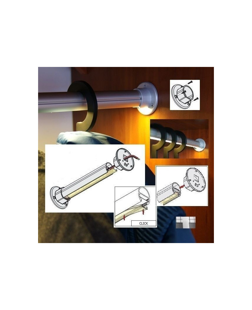 2m W1 Oval Wardrobe Clothes Hanging Rail LED Aluminium Silver Anodised ...