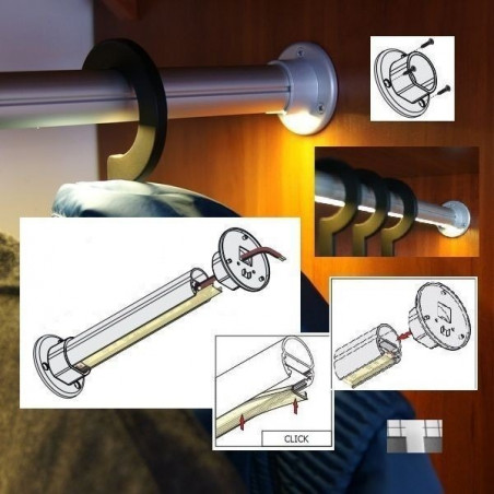 2m W1 Oval Wardrobe Clothes Hanging Rail LED Aluminium Silver Anodised ...